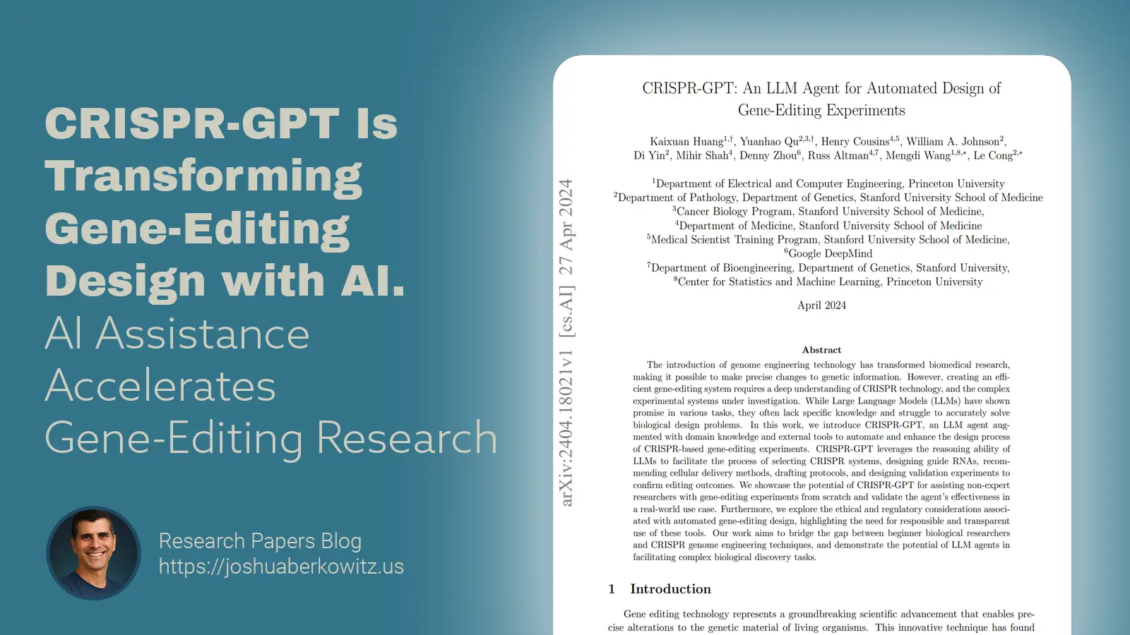 CRISPR-GPT Is Transforming Gene-Editing Design with AI | Joshua Berkowitz